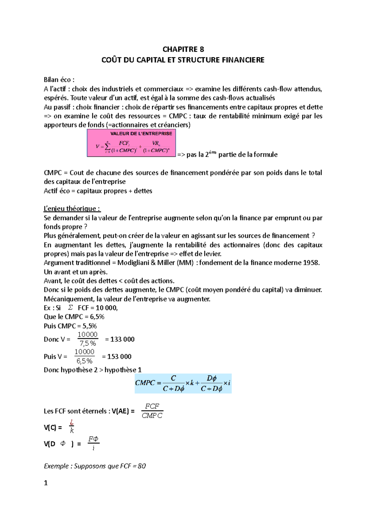 Chapitre 8 - finance - CHAPITRE 8 COÛT DU CAPITAL ET STRUCTURE ...