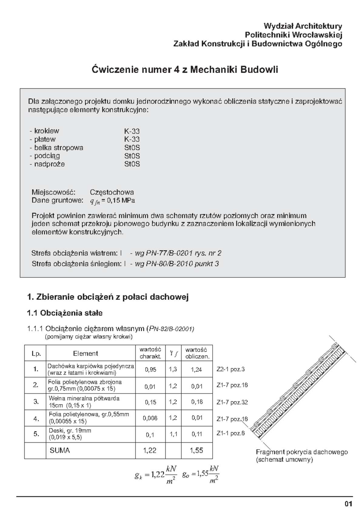 Obliczenia statyczne domu jednorodzinnego - ####### Wydział ...