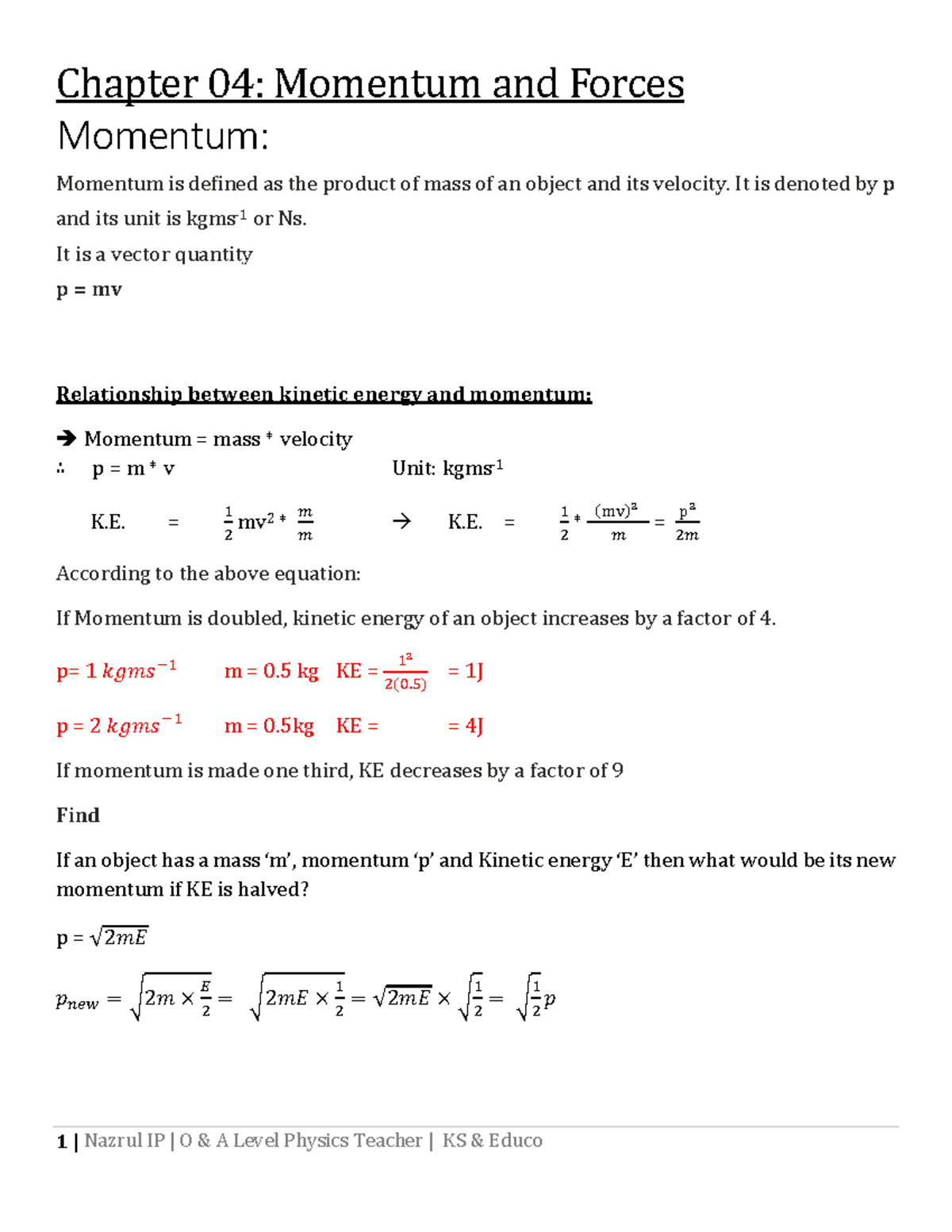 Unit 1 Chapter 4 Momentum (Part-1) - Student Copy - Chapter 04 ...