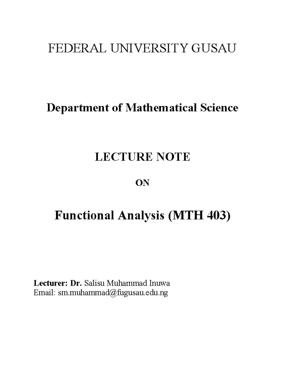 MTH 403 Lecture Note 2022 (Autosaved) - Mathematics - FEDERAL ...