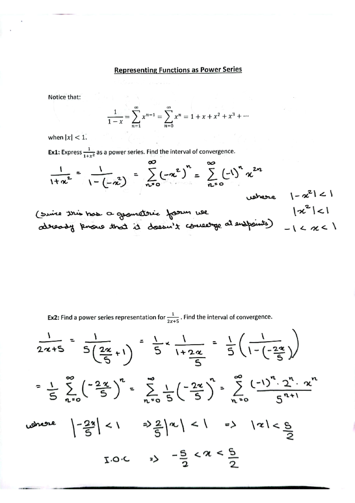 Functions as power series, sequences and series concepts and exercises ...