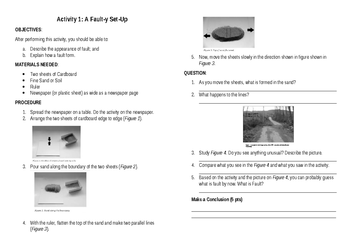 WEEK 1- Earth SCI Activities - Activity 1: A Fault-y Set-Up OBJECTIVES: After performing this ...