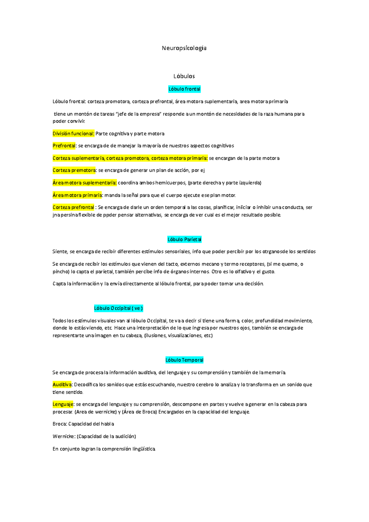 Lobulos Neuropsicología - Neuropsicología Lóbulos Lóbulo frontal Lóbulo ...