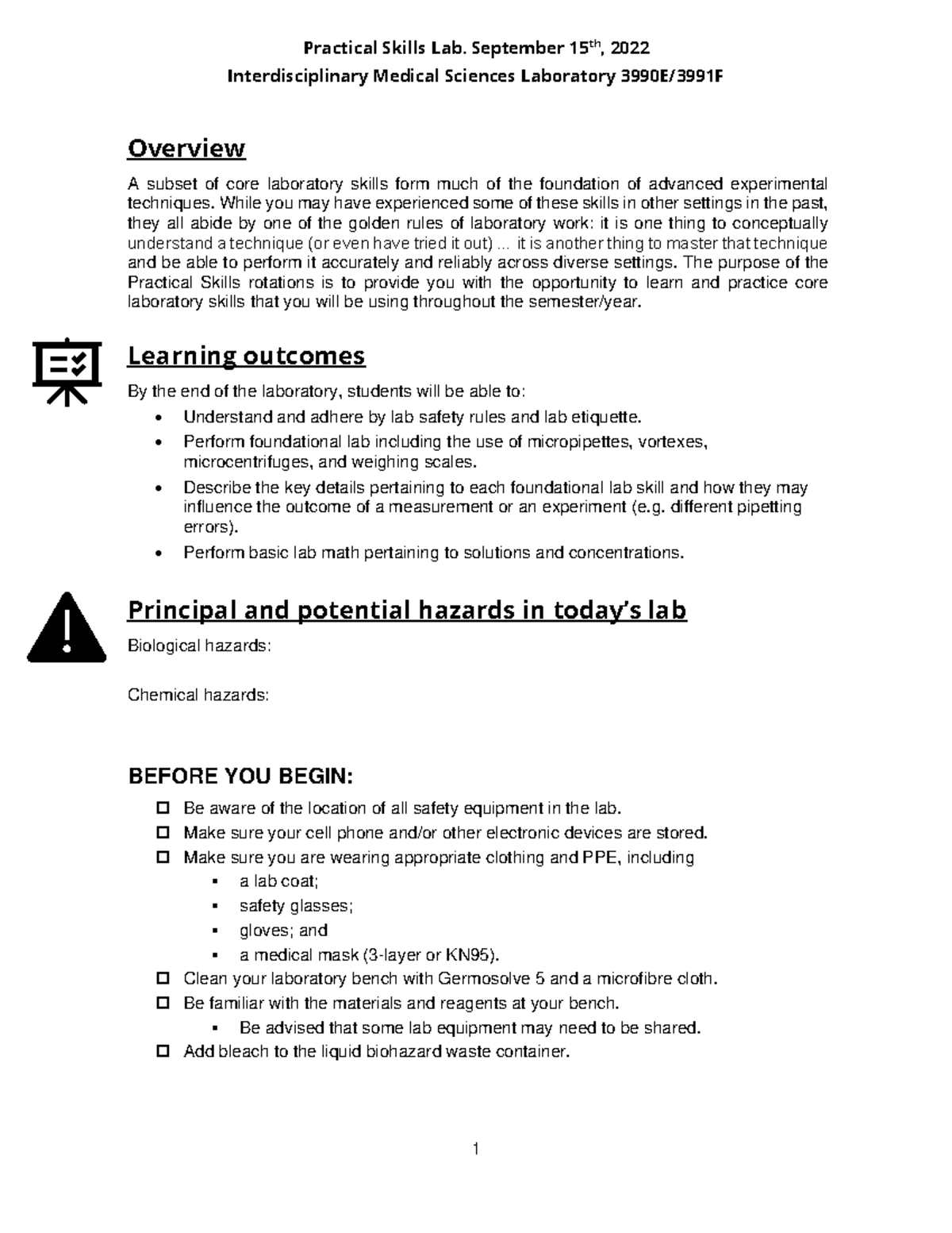 3990 22-23 Labs 1 Practical Skills - Practical Skills Lab. September ...