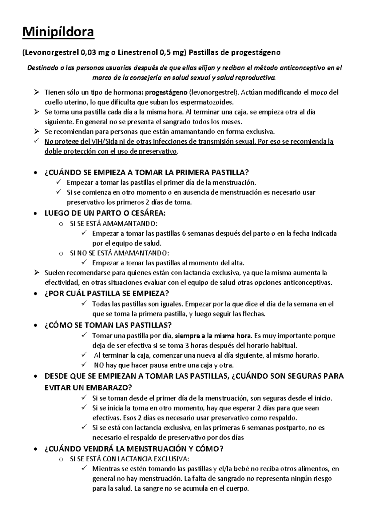 Minipíldora - Minipíldora (Levonorgestrel 0,03 mg o Linestrenol 0,5 mg ...