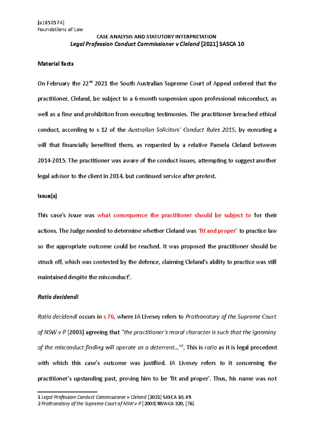 Statutory interpretation - Foundations of Law CASE ANALYSIS AND ...