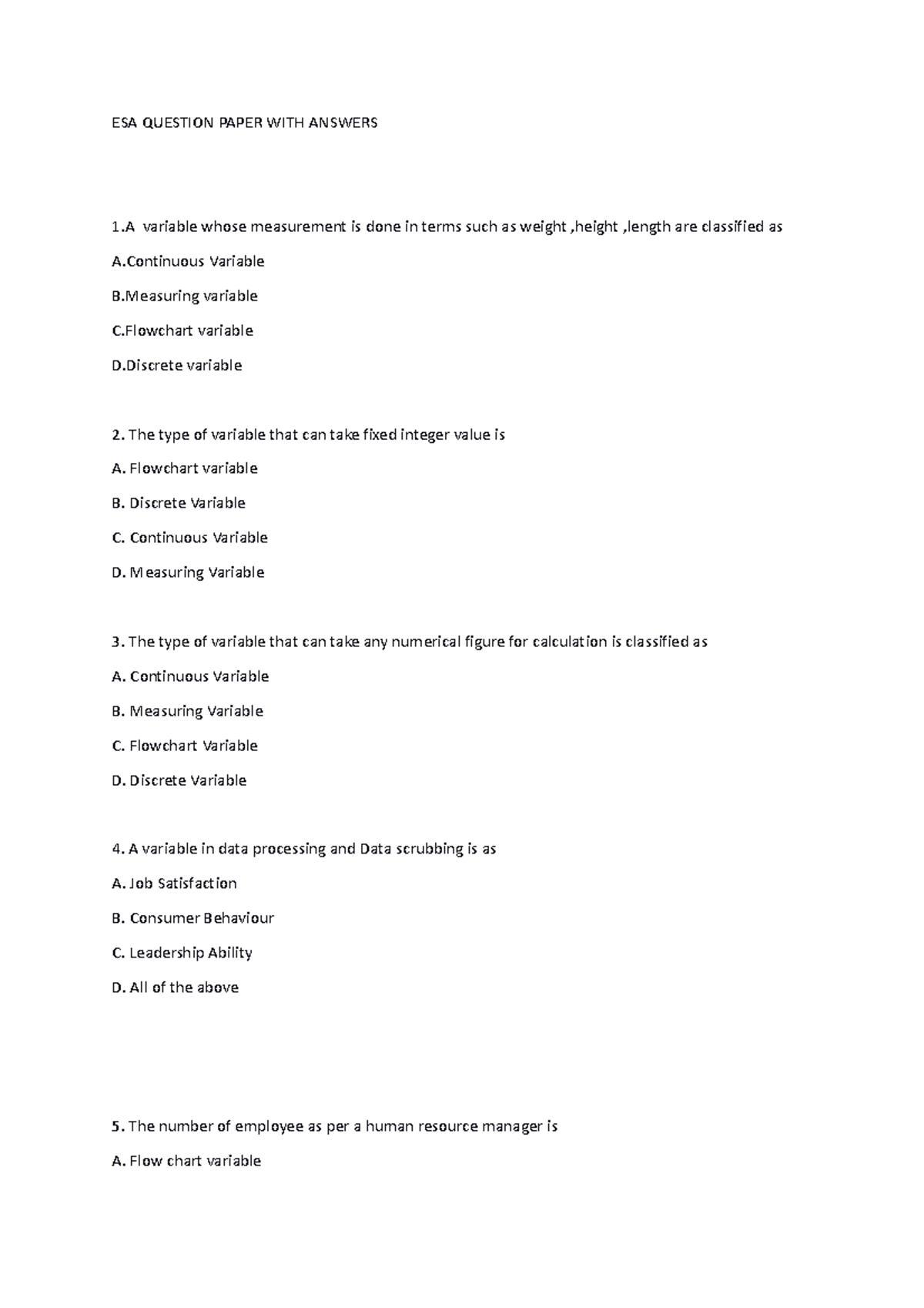 ESA Question TIU-UDS-T304 - ESA QUESTION PAPER WITH ANSWERS 1 variable ...