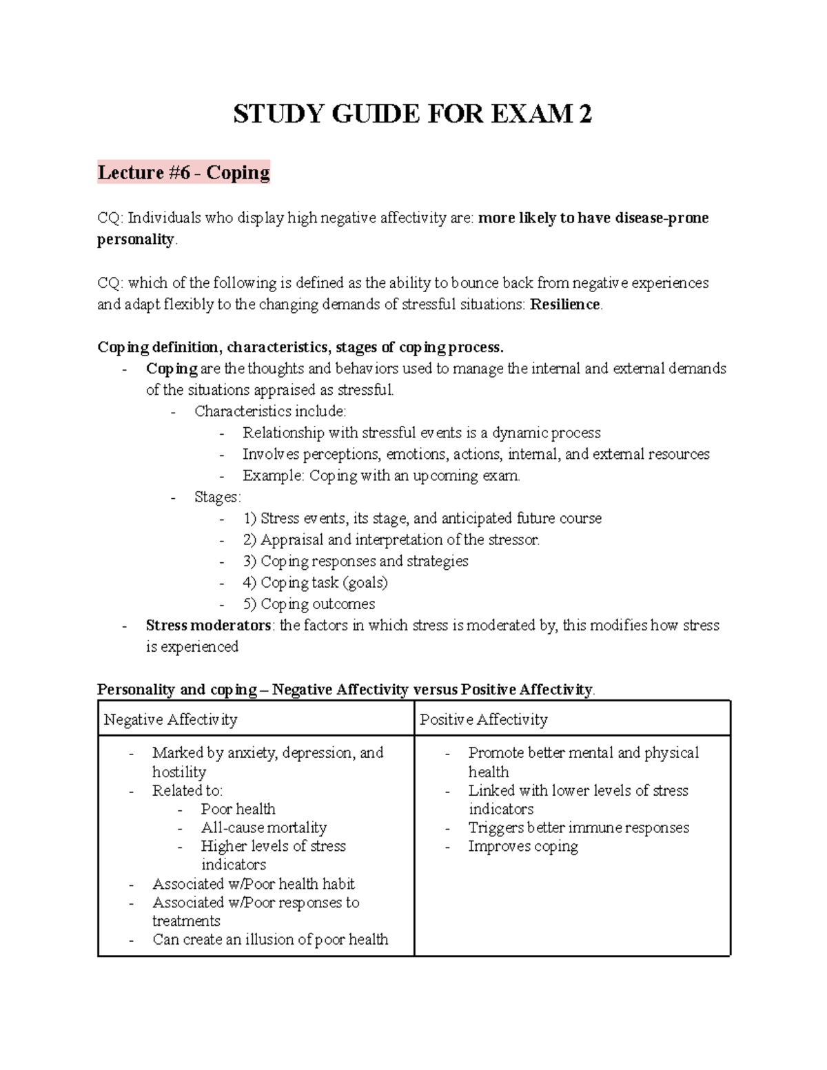 PSC 126 - Exam 2 Study Guide - STUDY GUIDE FOR EXAM 2 Lecture #6 ...
