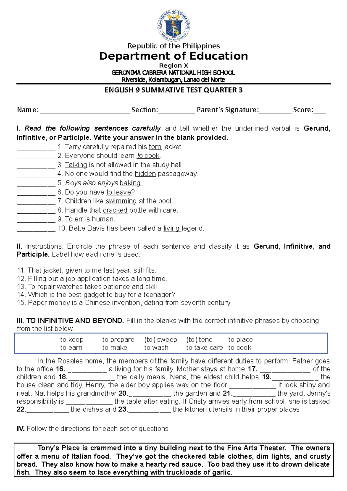 English 9 summative test quarter 3 - Republic of the Philippines ...