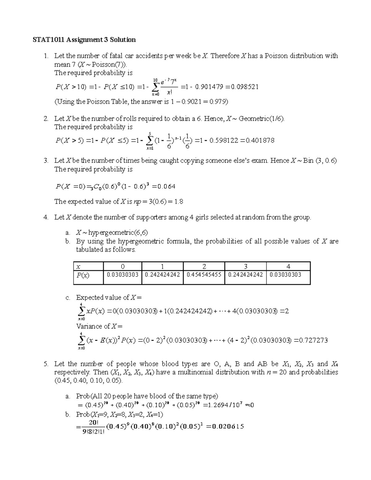 Assignment 3 solution - STAT1011 Assignment 3 Solution 1. Let the ...