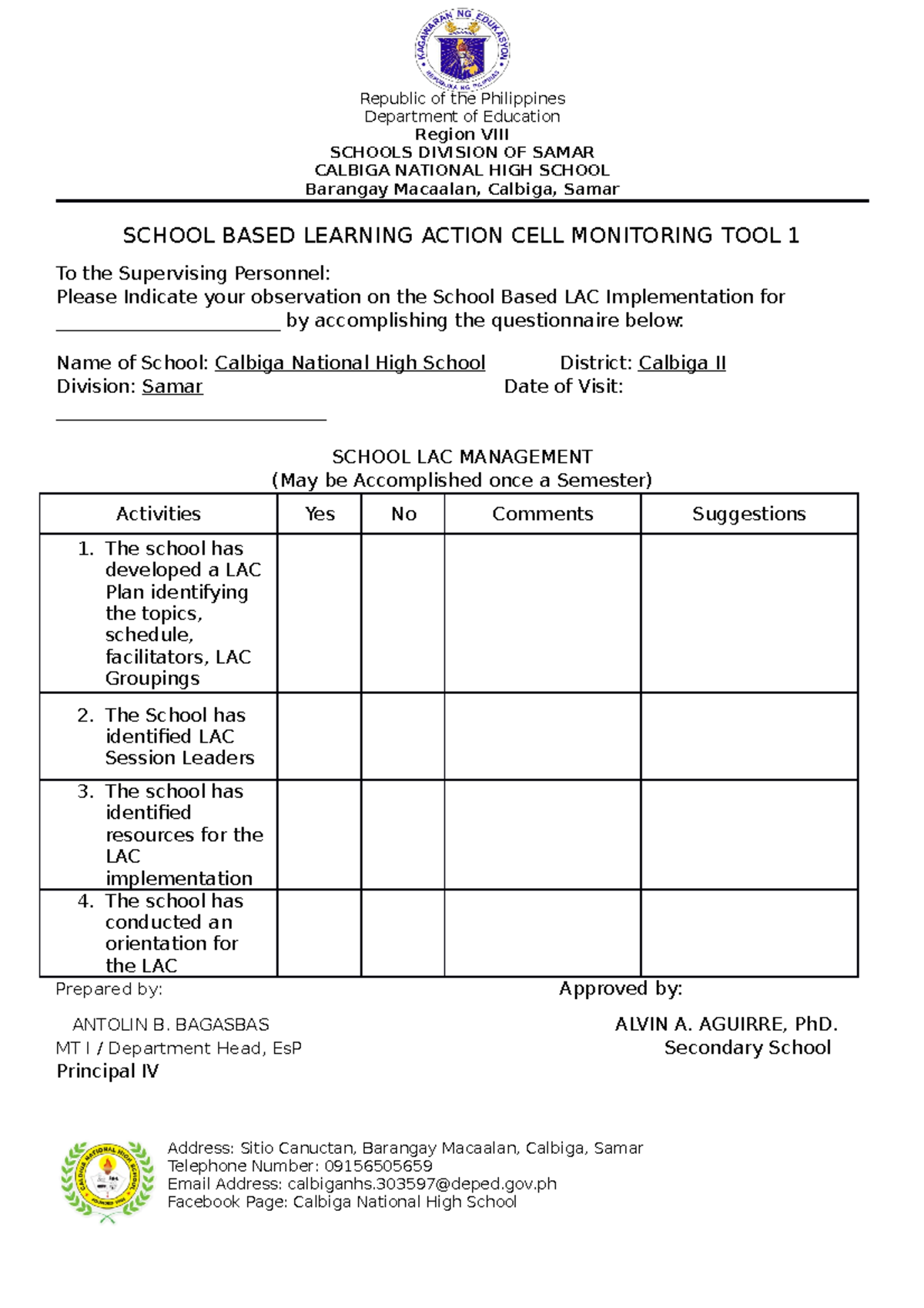 School Based Learning Action Cell Monitoring 1 - Republic of the ...