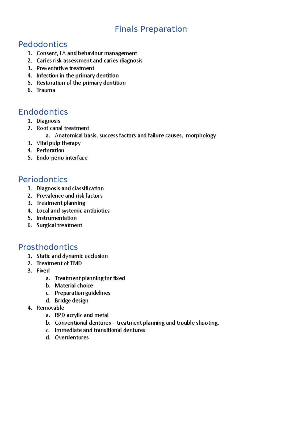 Finals Preparation - List of topics for study - Finals Preparation ...