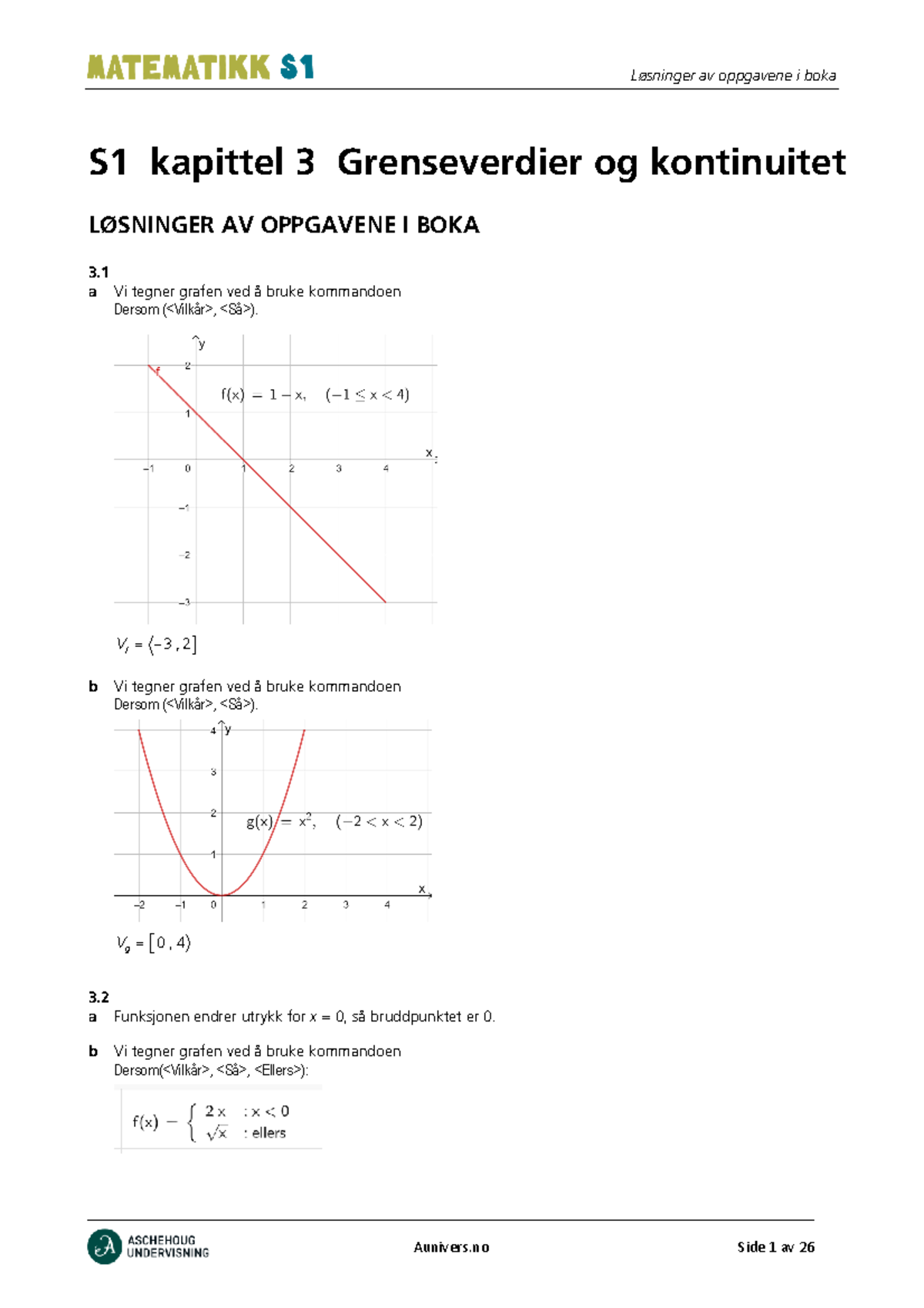S1-3 løsninger - matte - S1 kapittel 3 Grenseverdier og kontinuitet LØSNINGER AV OPPGAVENE I ...