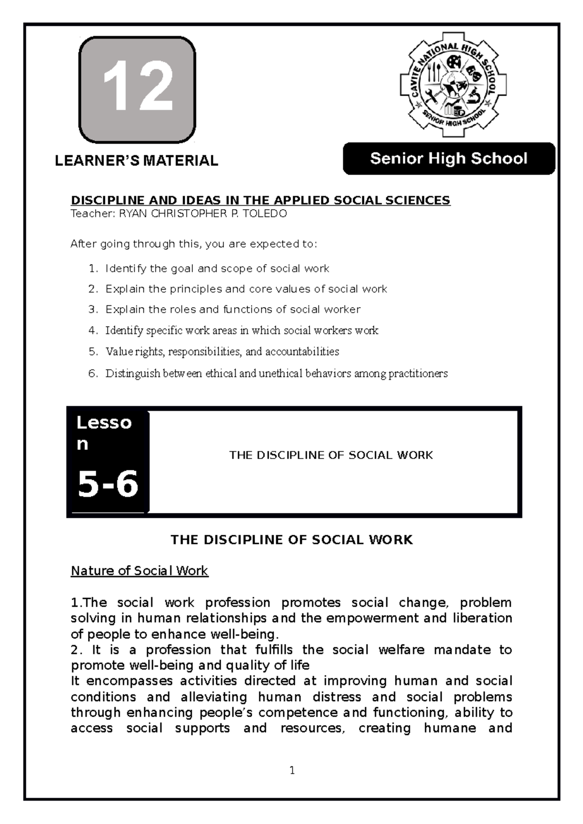Diass- Lecture-ACT. Sheet - 5 - DISCIPLINE AND IDEAS IN THE APPLIED ...