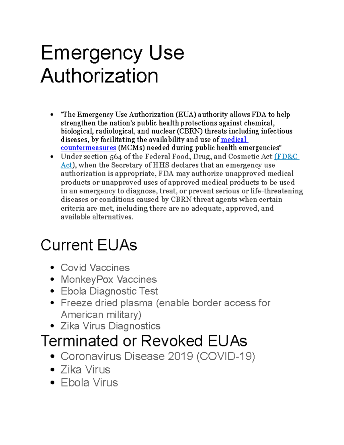 Emergency Use Authorization - Current EUAs Covid Vaccines MonkeyPox ...
