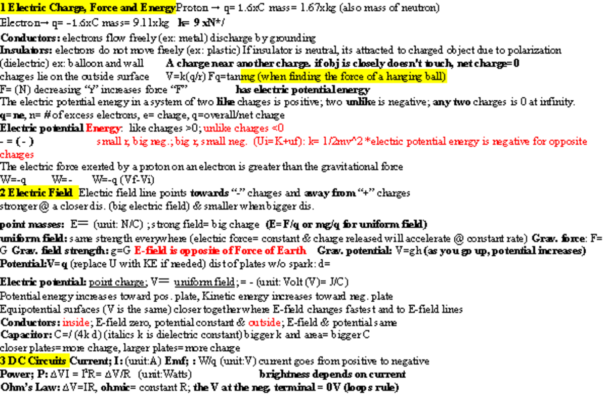 Index Card Physics 2 - 1 Electric Charge, Force and Energy Proton → q ...