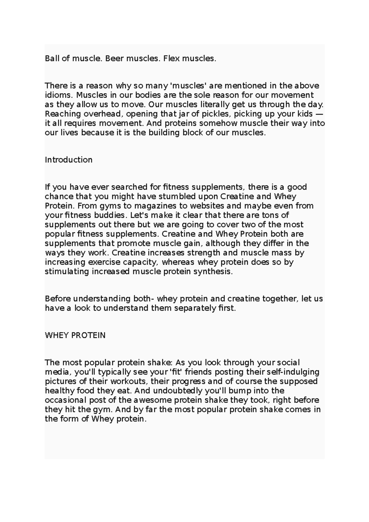 Creatine AND WHEY Protein - Ball of muscle. Beer muscles. Flex muscles ...