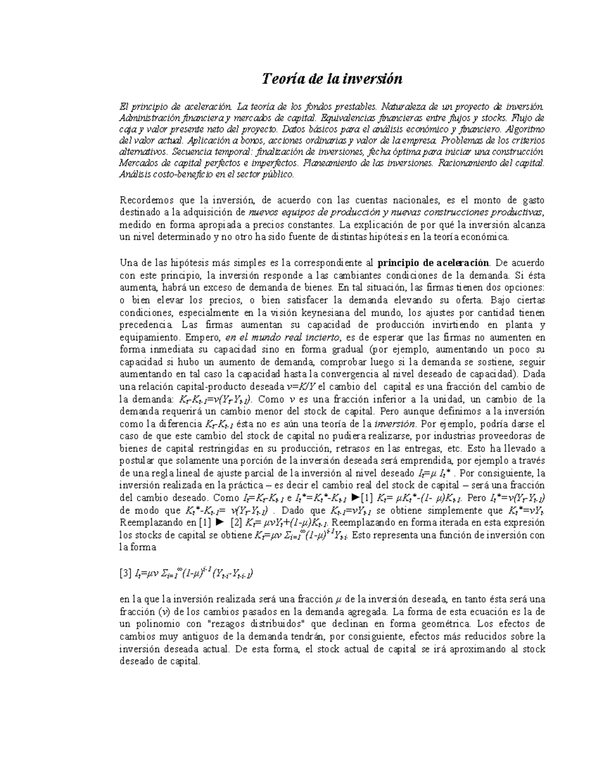 7 Teoria de la inversion - Teoría de la inversión El principio de aceleración. La teoría de los ...