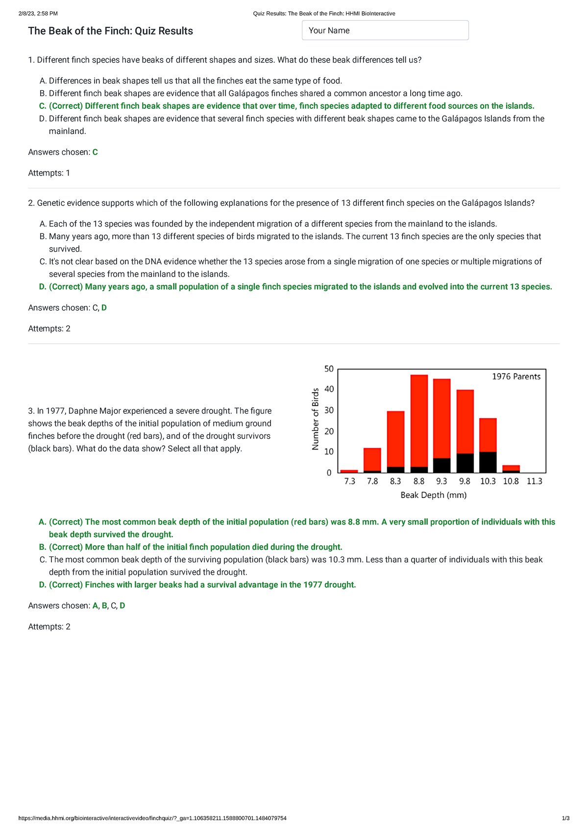 Interactive Video The Beak of the Finch HHMI Bio Interactive - 2/8/23 ...