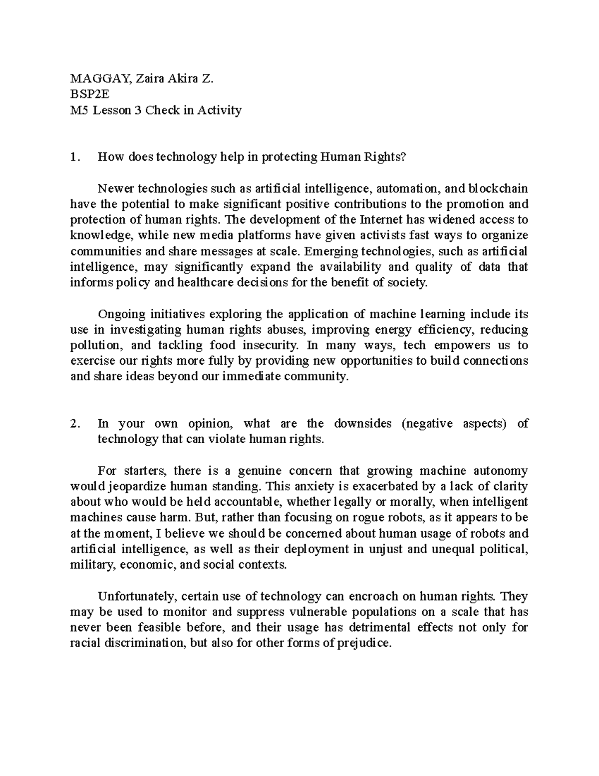 BSP2E M5 Lesson 3 Check in Activity - MAGGAY, Zaira Akira Z. BSP2E M5 Lesson 3 Check in Activity ...