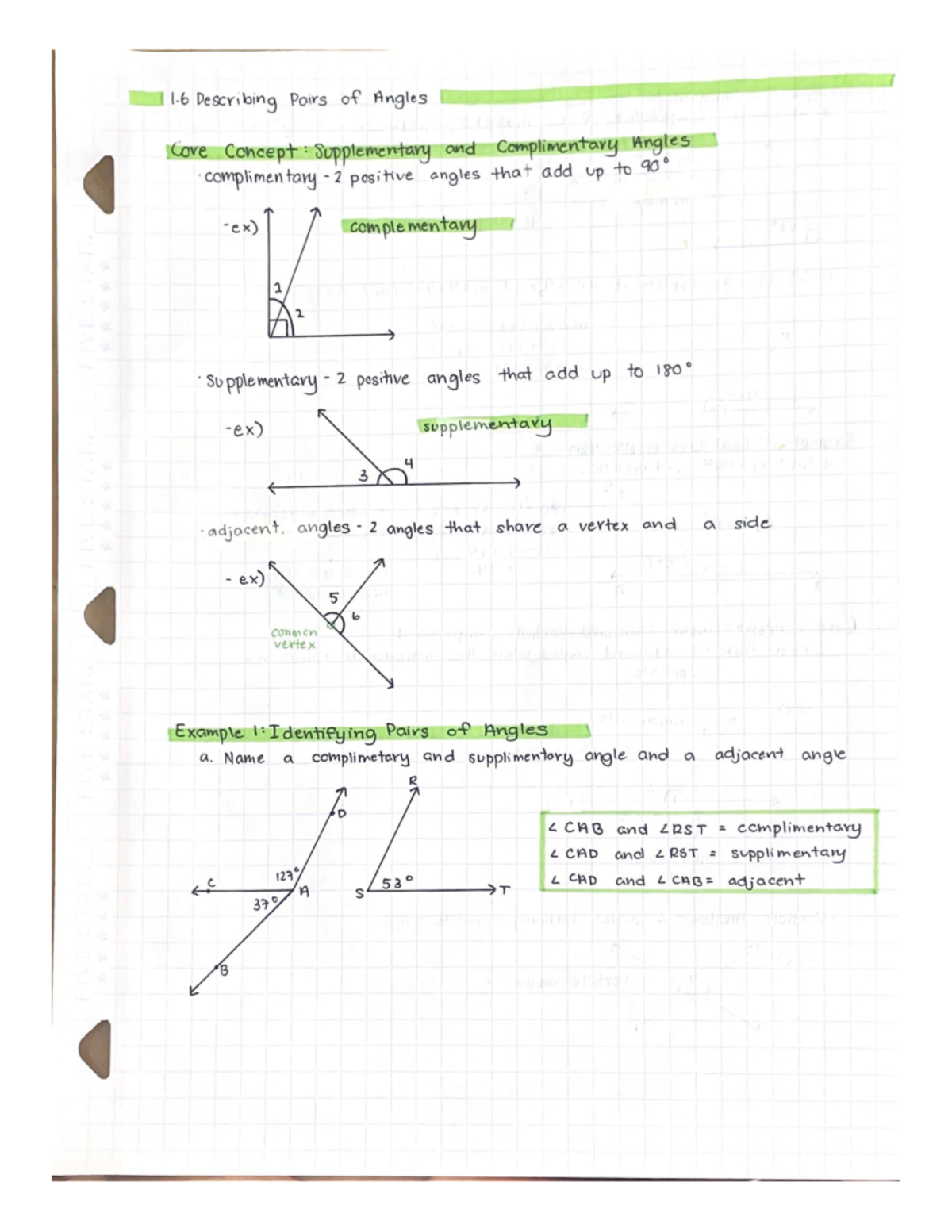 Describing Pairs Of Angles Worksheet
