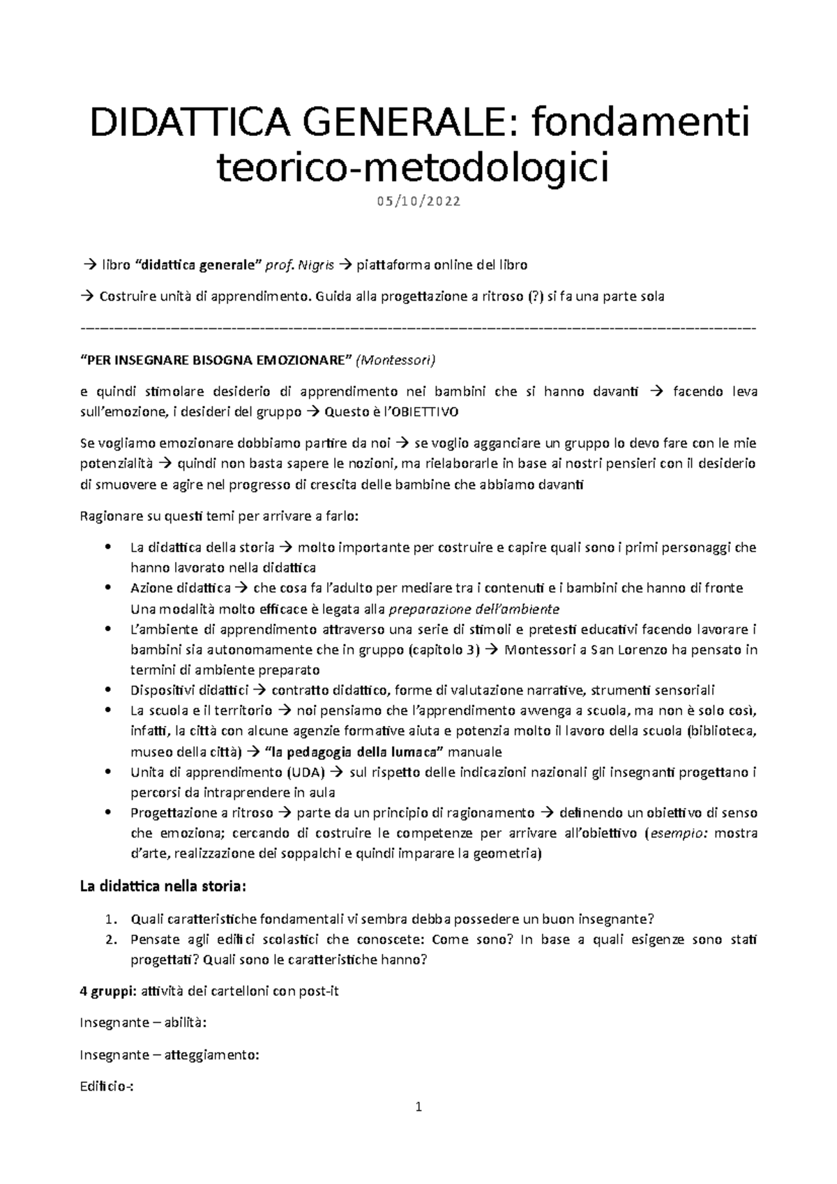 Didattica Generale fondamenti teorico-metodologici - DIDATTICA GENERALE ...