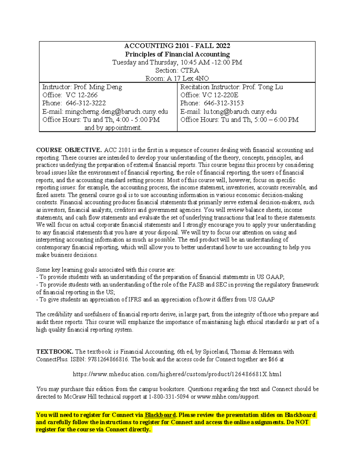 ACC 2101 Syllabus Fall-2022 CTRA - ACCOUNTING 2101 - FALL 2022 ...