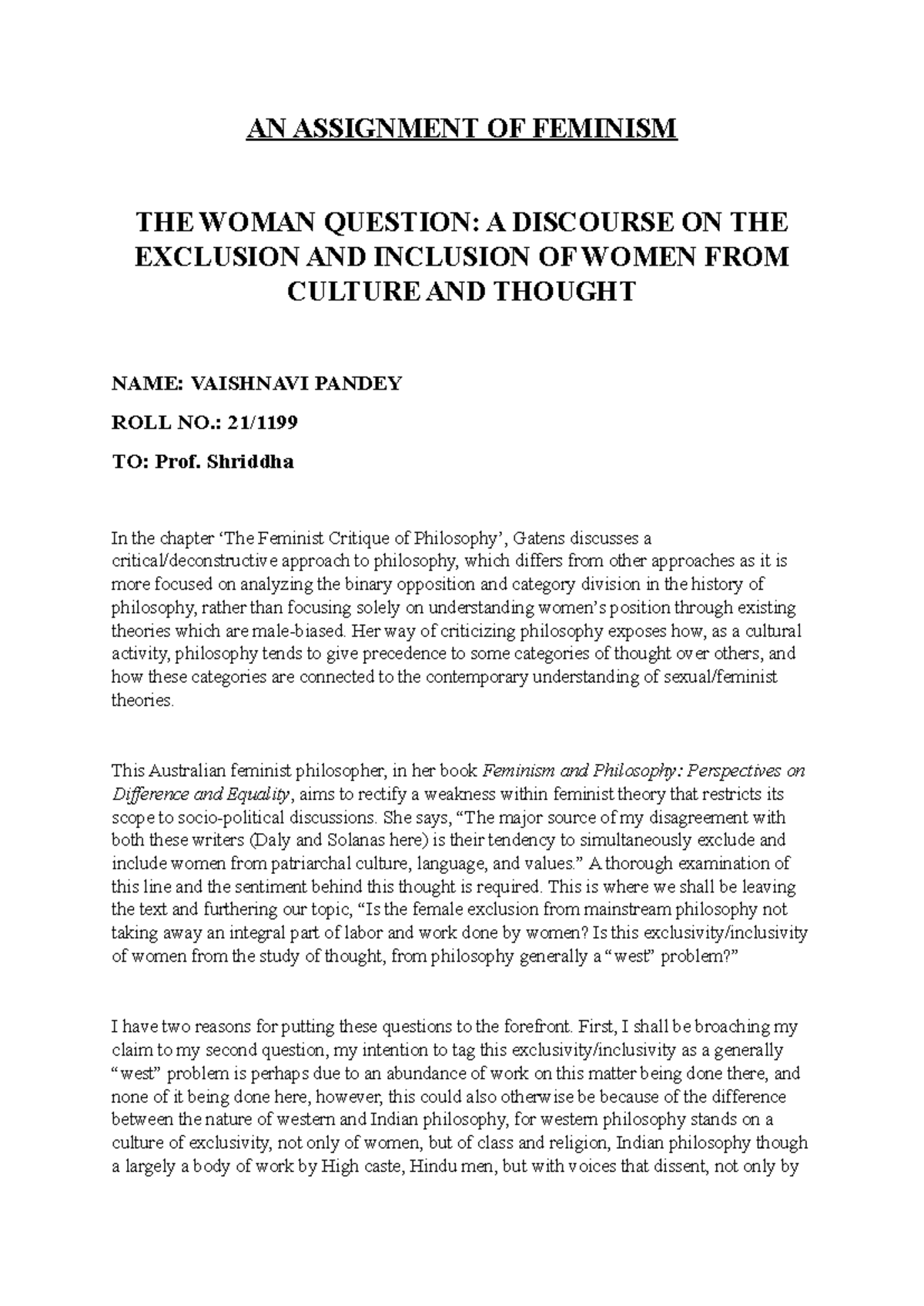 AN Assignment OF Feminism (discourse) - AN ASSIGNMENT OF FEMINISM THE ...