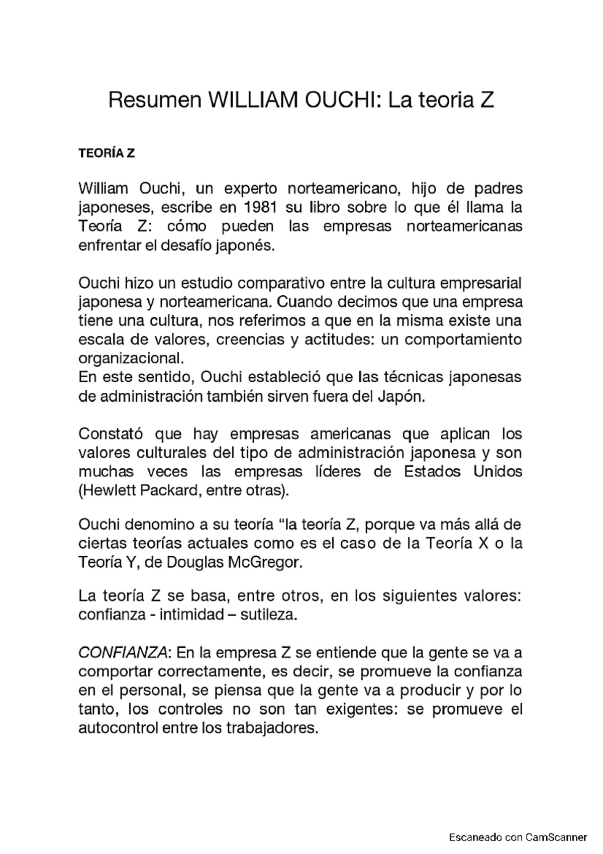 Teoría Z - Resumen WILLIAM OUCHI: La teoria Z TEORÍA Z William Ouchi ...
