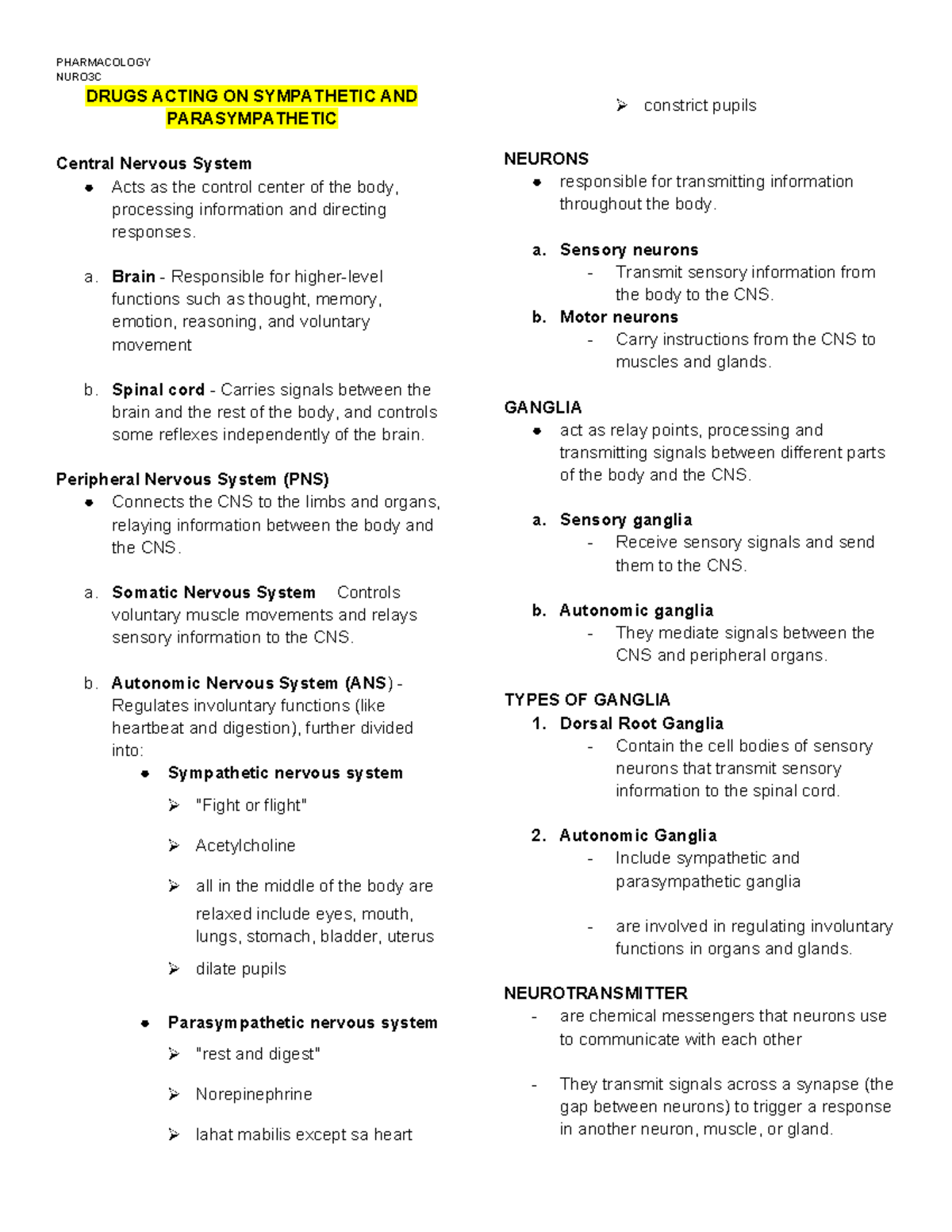 Sympa AND Parasympa - NURO3C DRUGS ACTING ON SYMPATHETIC AND ...