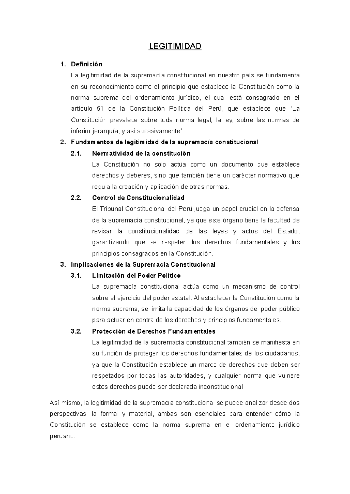 Legitimidad - apuntes - LEGITIMIDAD 1. Definición La legitimidad de la ...
