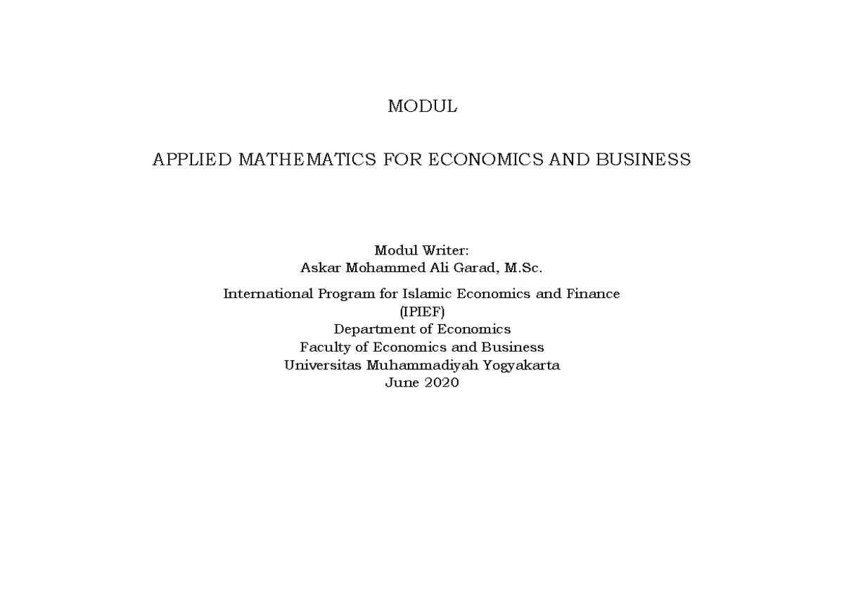 Modul MATH 2 (Alpha Chiang ) Applied Mathematics FOR Economics AND ...