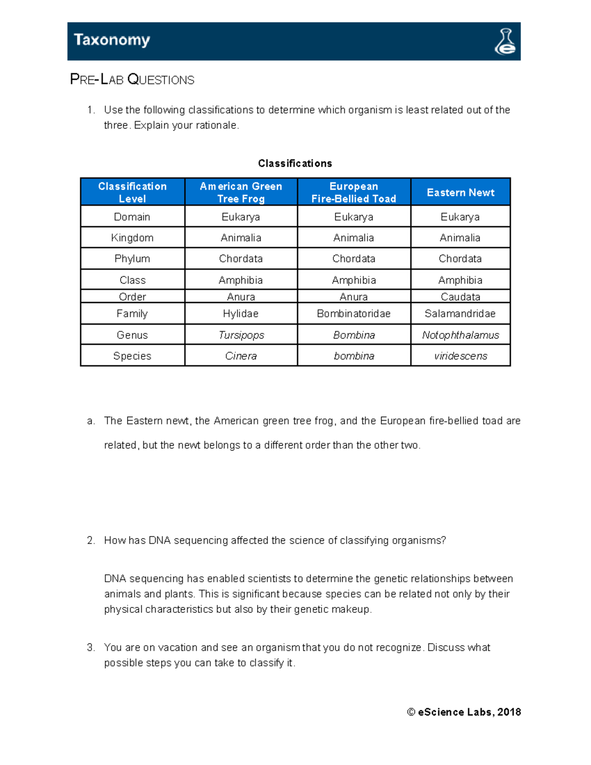 IB 1108 L16 Taxonomy VFX - PRE-LAB QUESTIONS Use the following ...