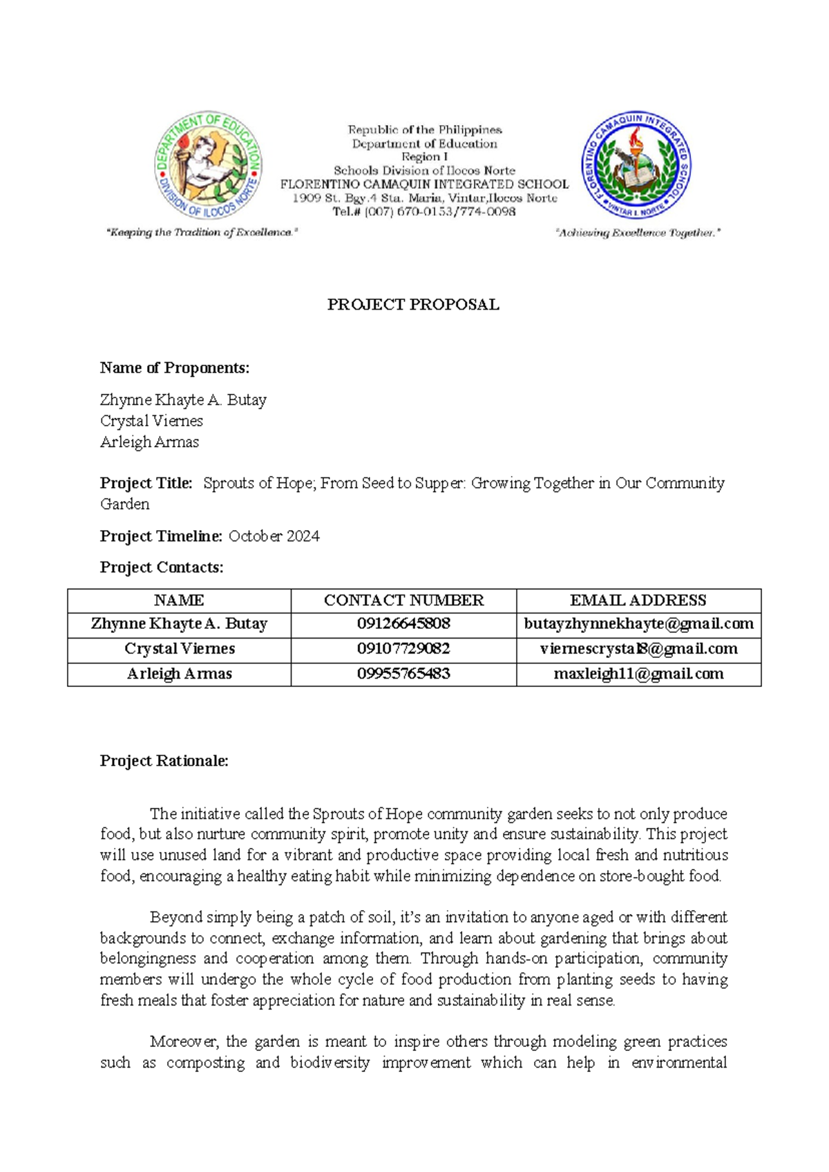 Sprouts of Hope Project Proposal - PROJECT PROPOSAL Name of Proponents ...