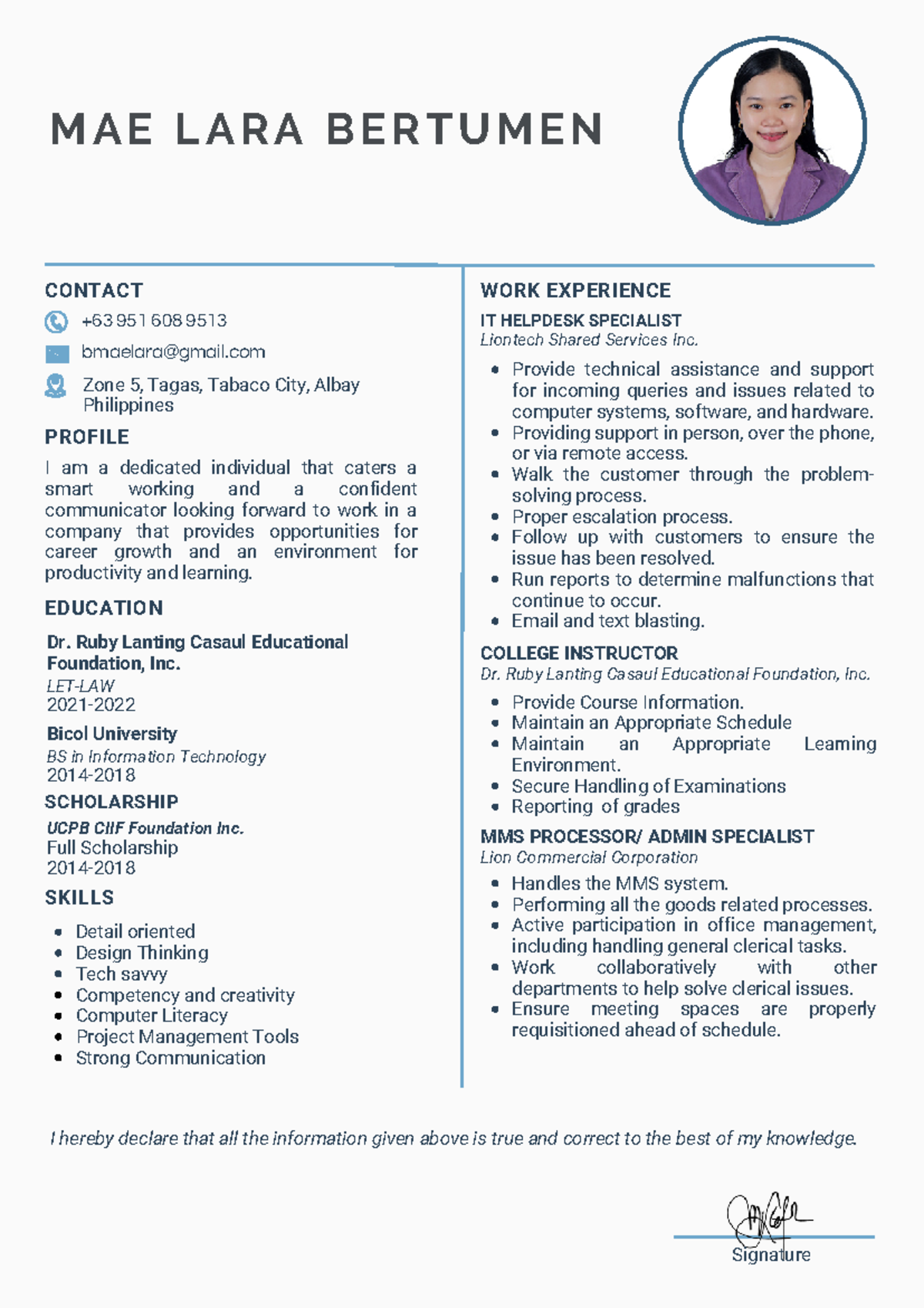 Resume - PROFILE I am a dedicated individual that caters a smart ...