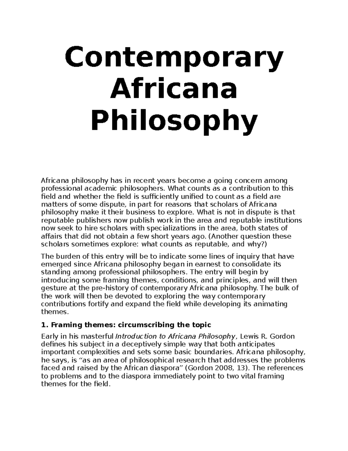 Lecture 23 Contemporary Africana Philosophy - Contemporary Africana ...