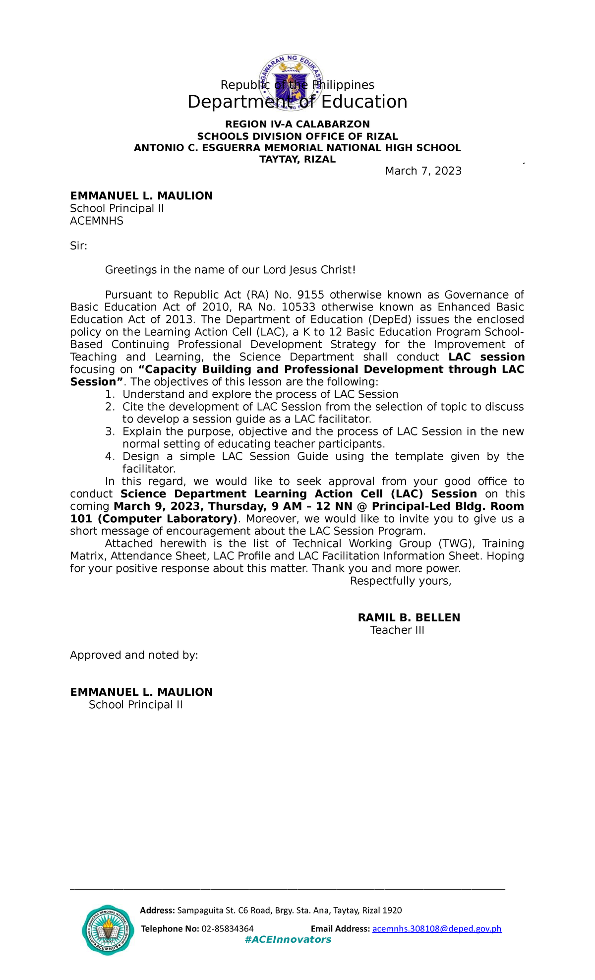 1. Letter of Intent - LAC Facilitator Information Sheet - Republic of ...