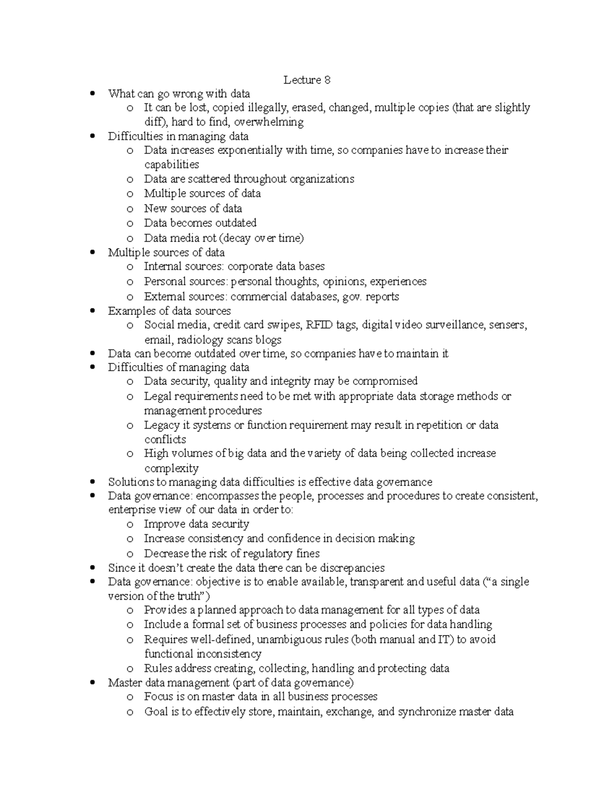 OMIS 1050 lecture 8 - OMIS 2000 - Yorku - Studocu