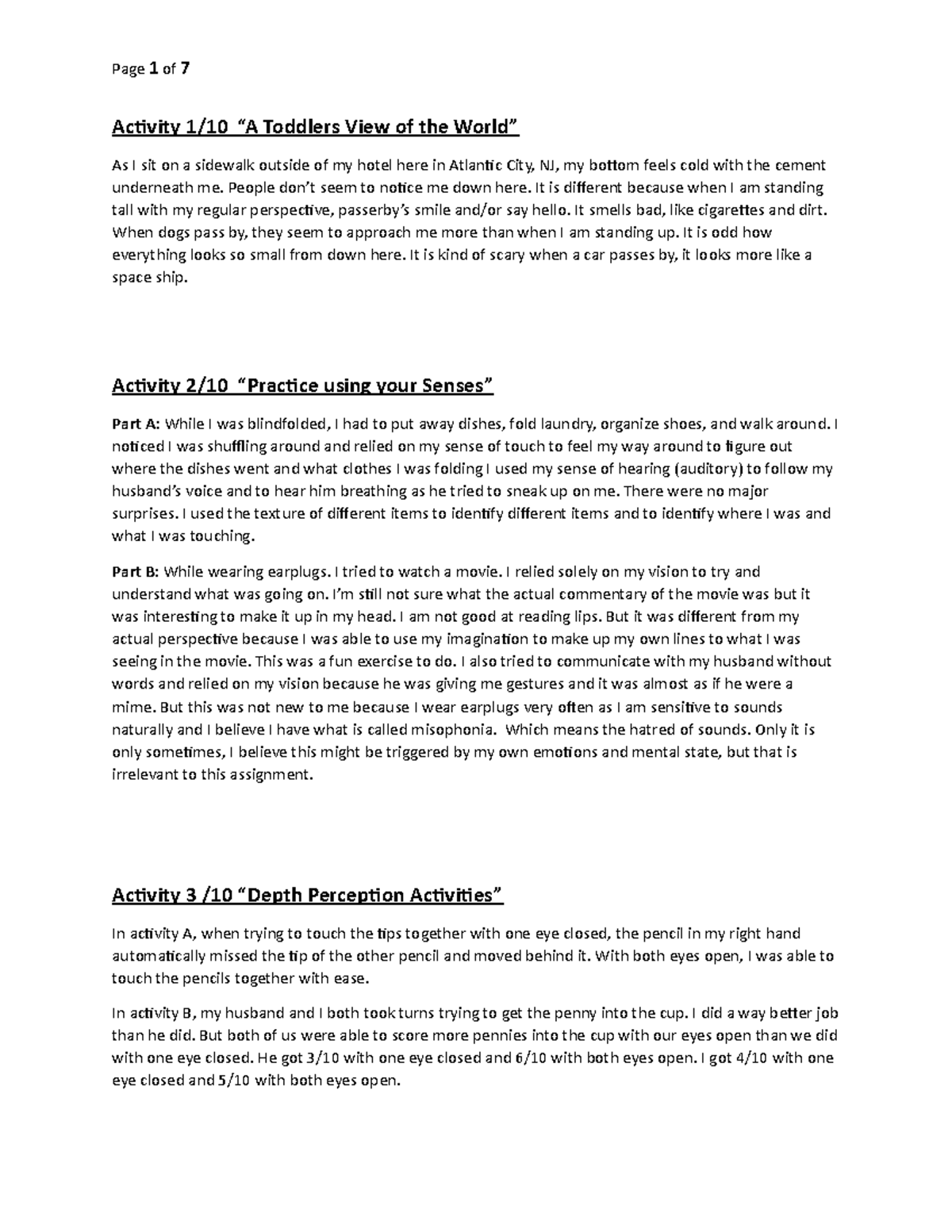 Sensation, Perception, Attention, and Memory - Activity 1/10 “A Toddlers View of the World” As I ...