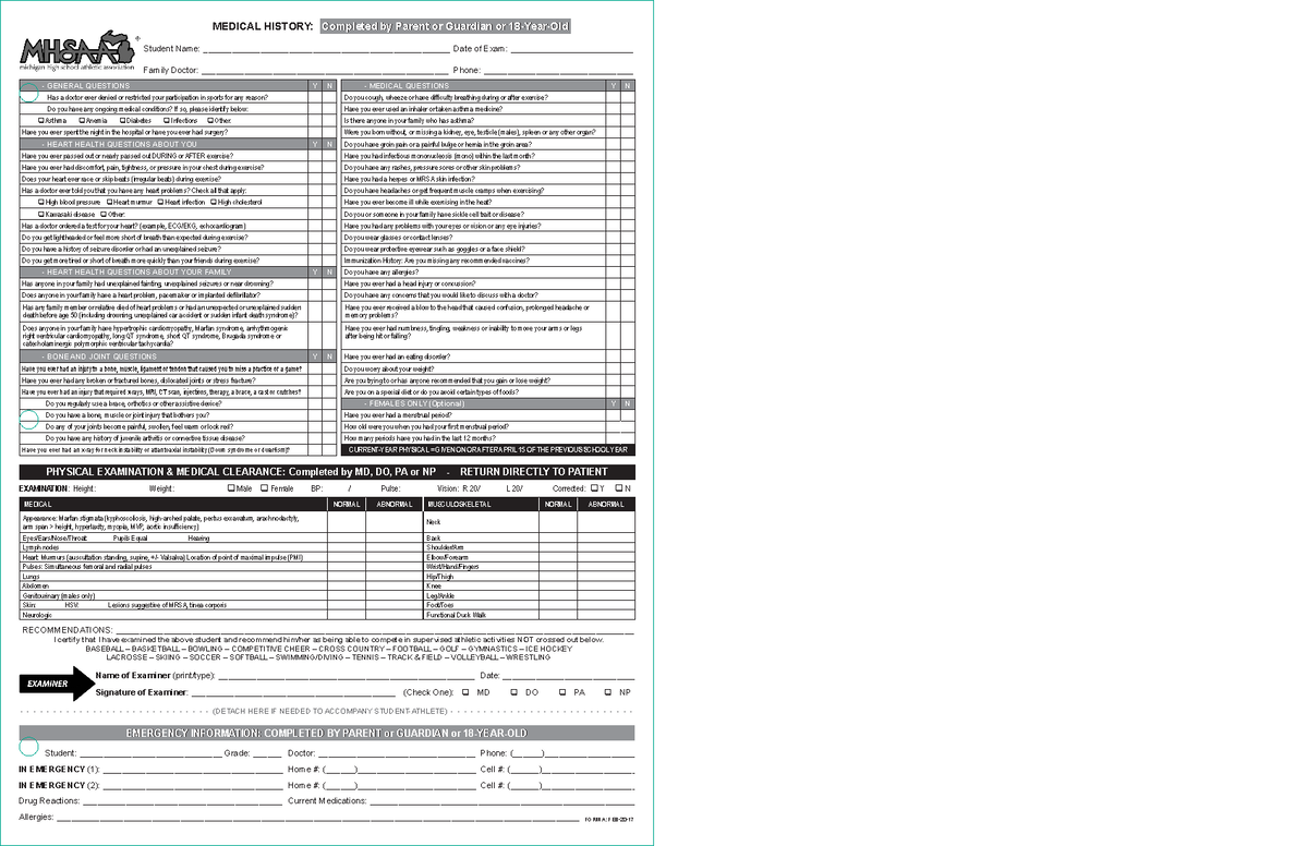 Mhsaaphysical Form - Haisns - EMERGENCY INFORMATION: COMPLETED BY ...
