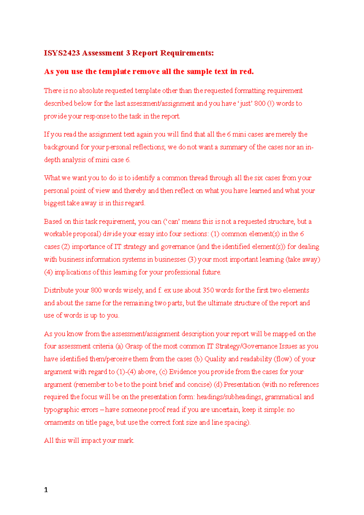 ISYS2423 Assignment 3 Report Structure and Template 2022 sem 2-1 - ISYS2423 Assessment 3 Report ...