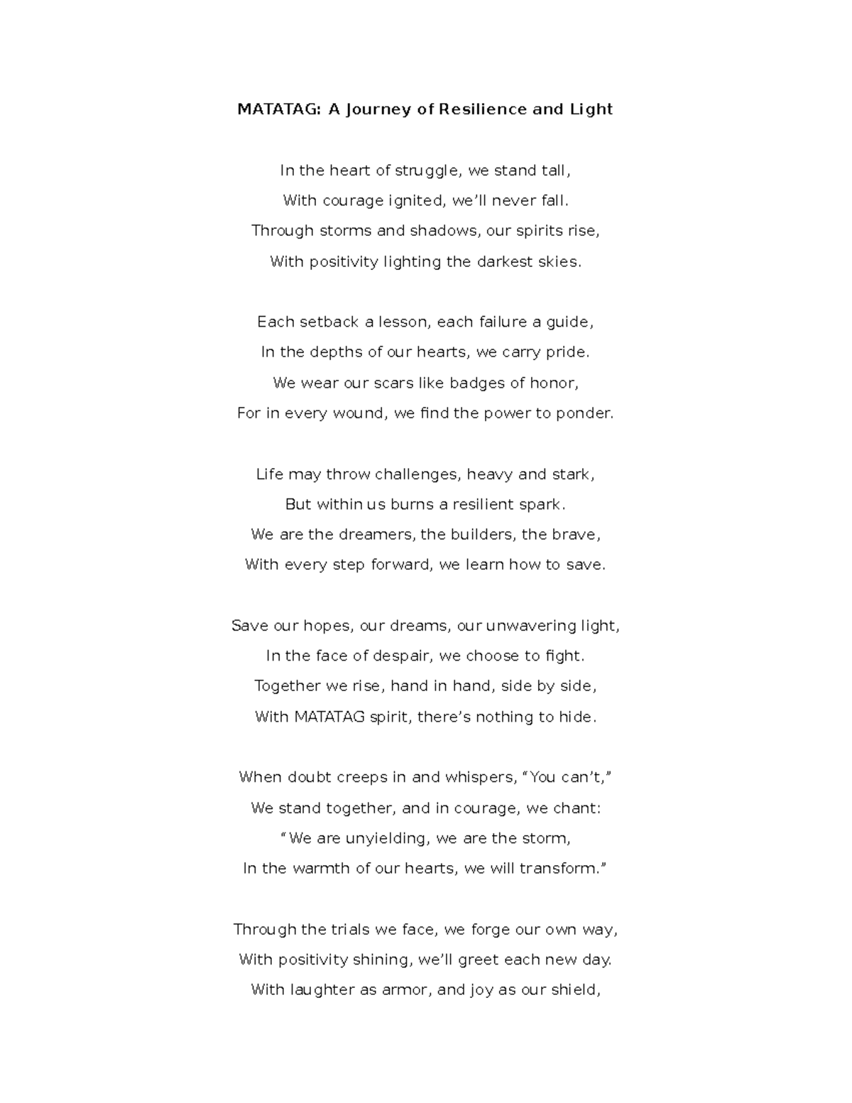 Matatag 1 - Spoken poetry - MATATAG: A Journey of Resilience and Light ...