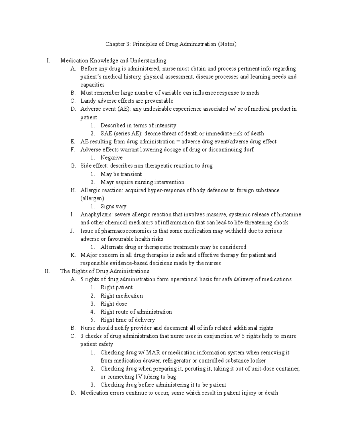 Chapter 3 Principles of Drug Administration (Notes) - Medication ...