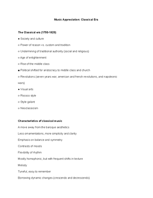 Classical Era Notes (Class) - Music Appreciation: Classical Era Notes ...