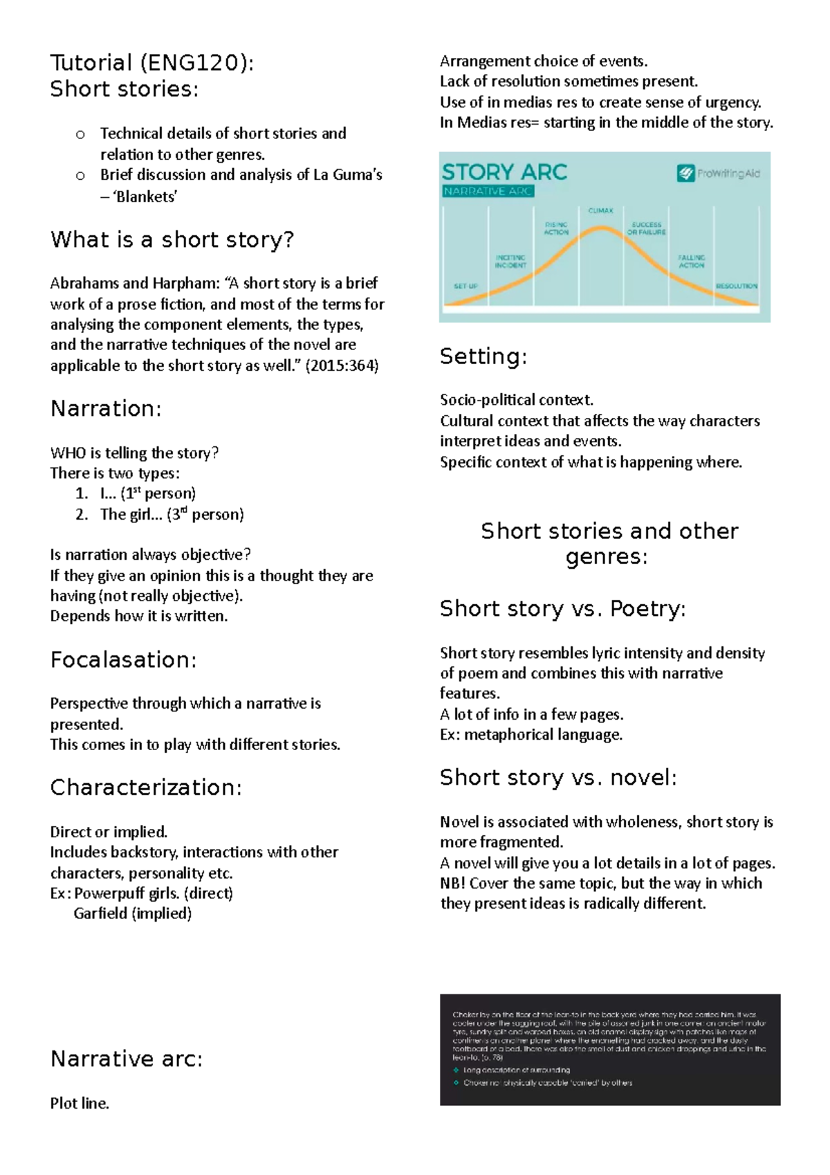 ENG120, Tutorials of short stories - ENG 120 - UP - Studocu