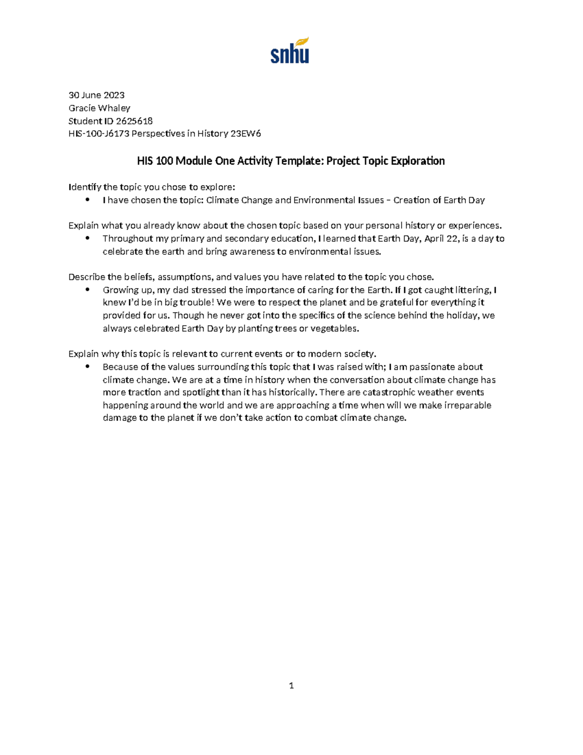 HIS 100 Module One Activity - Throughout my primary and secondary ...