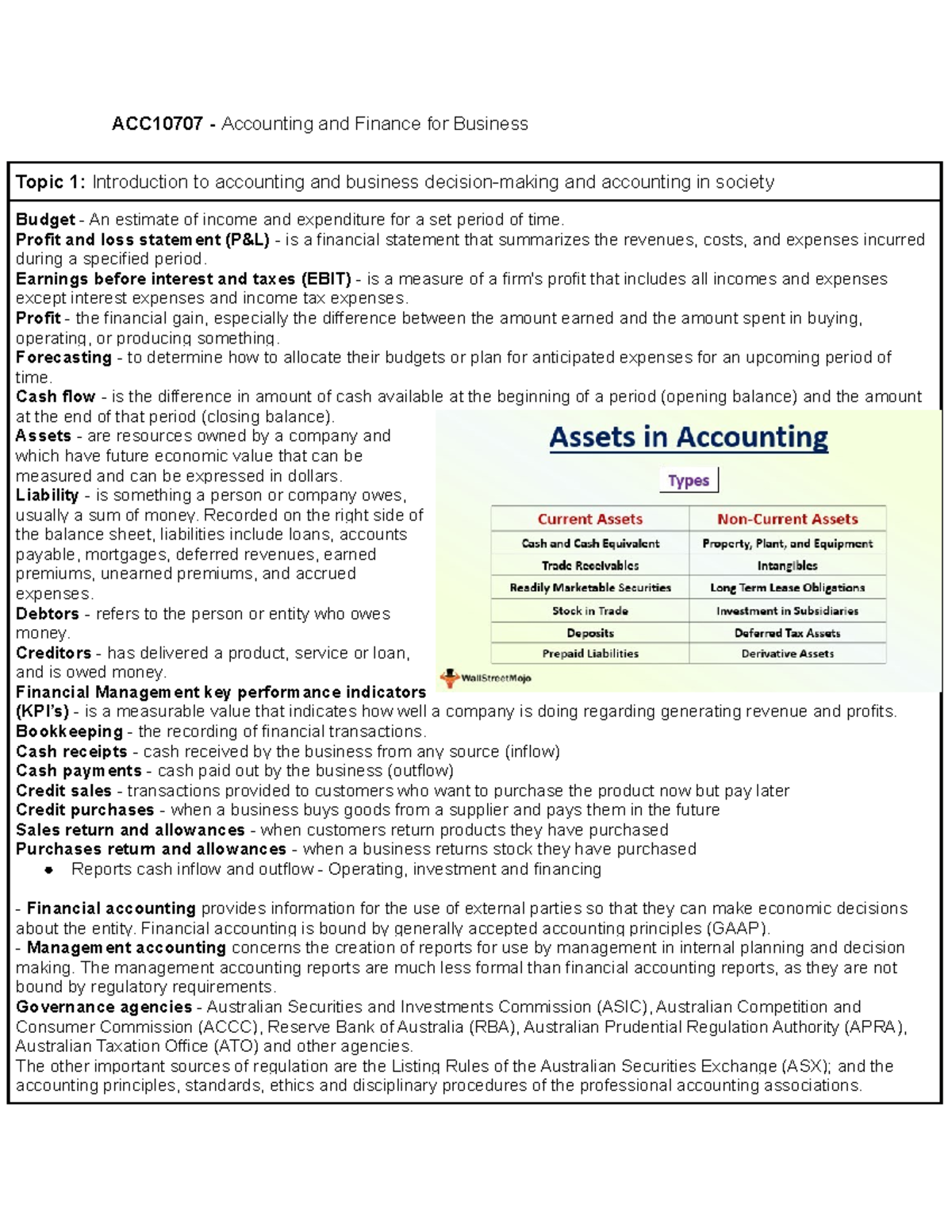 Unit Notes - ACC10707 - ACC10707 - Accounting and Finance for Business ...