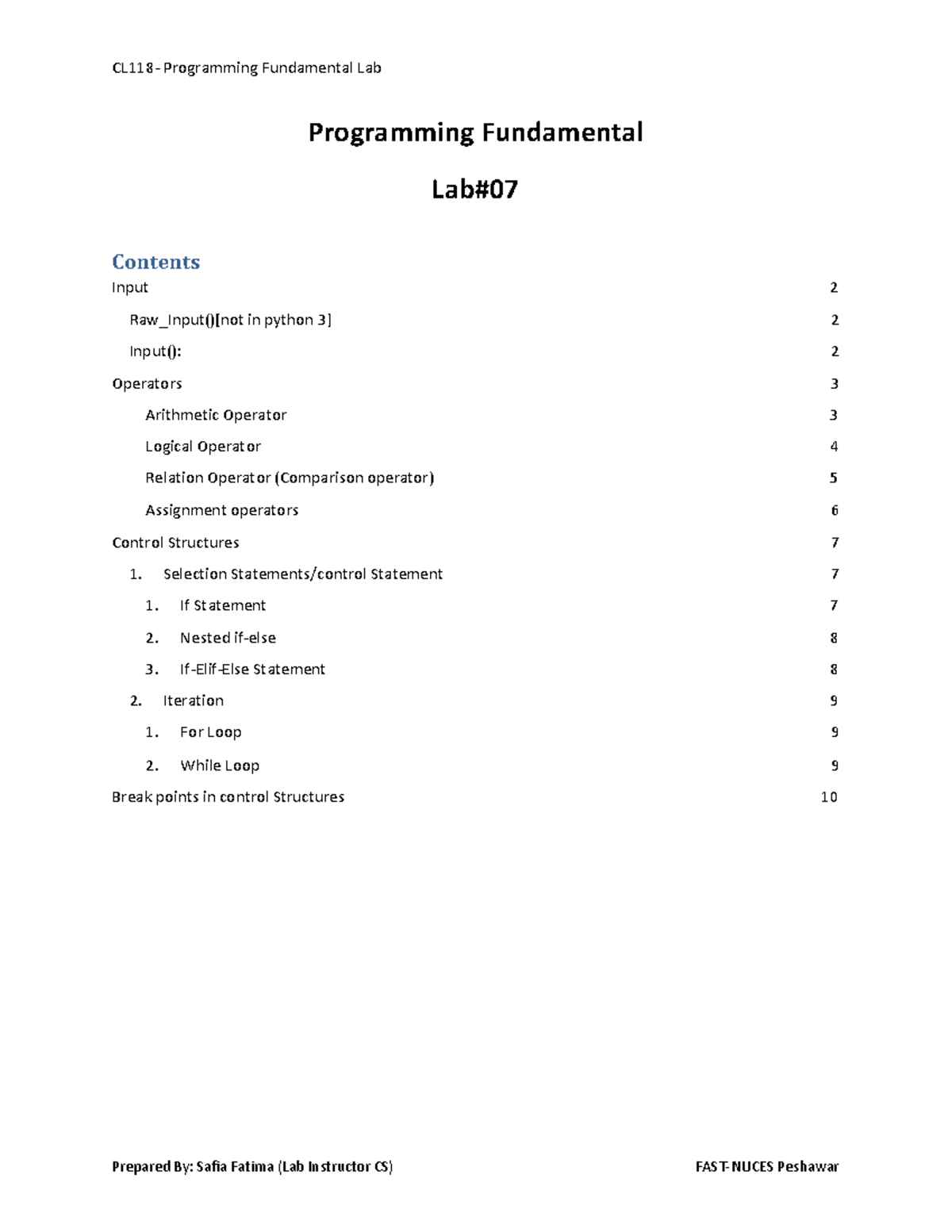 PFLab 07 - task - Programming Fundamental - **Lab#** Input Contents Raw ...