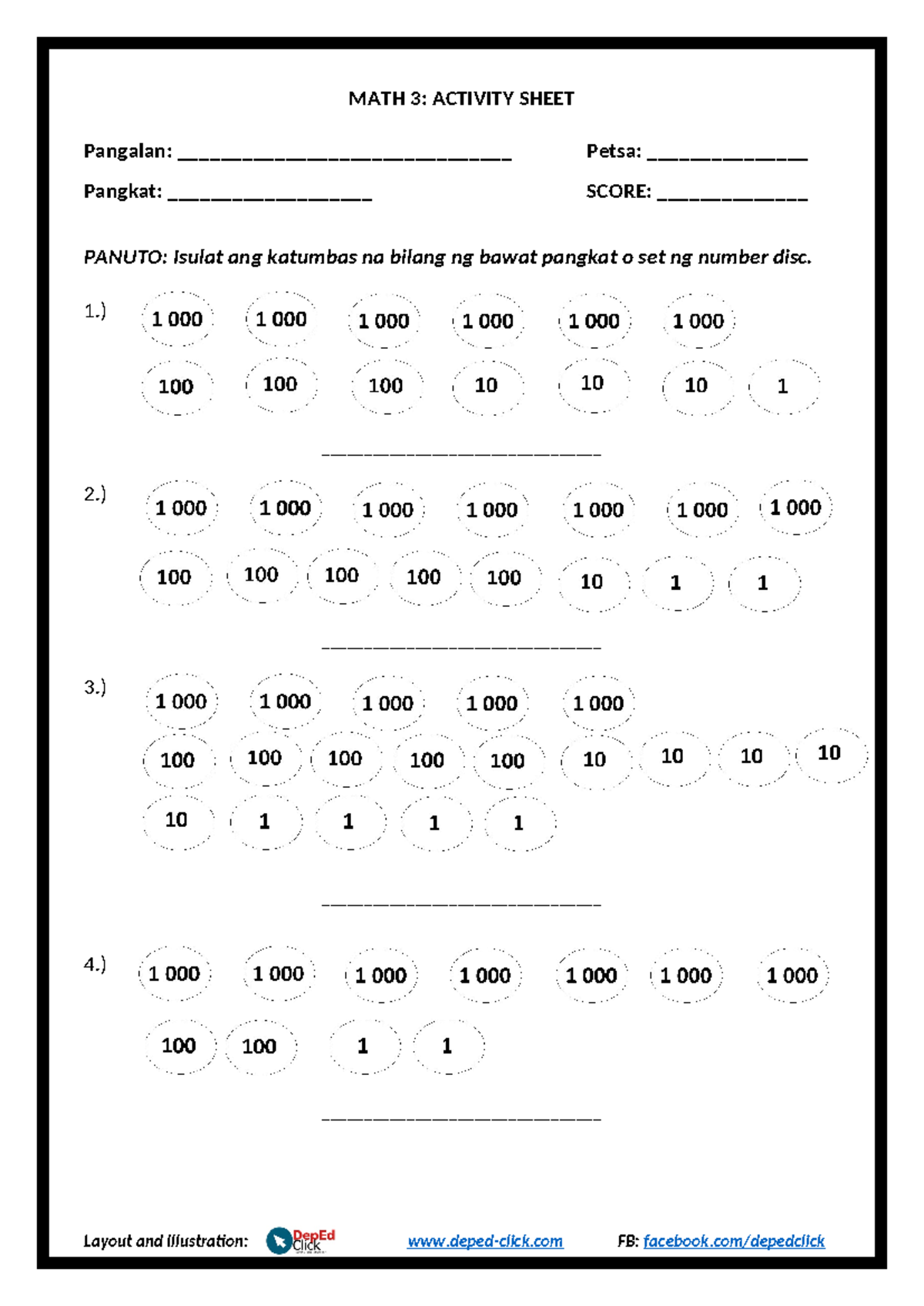 Grade 3 Activity Sheets Q1 Week 1 Math 3 Activity Sheet Pangalan