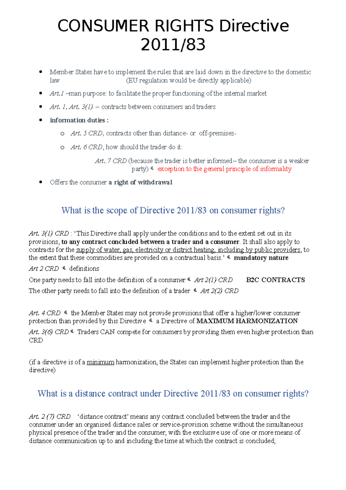 Consumer Rights Directive - CONSUMER RIGHTS Directive 2011/ Member ...